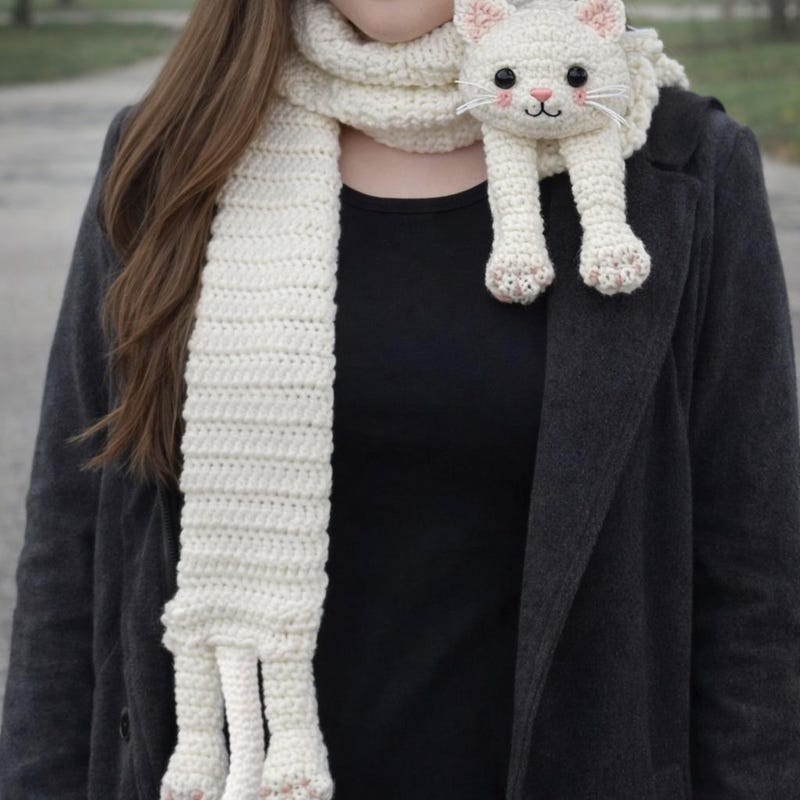 Crochet Knit Cat Scarf - Etsy UK