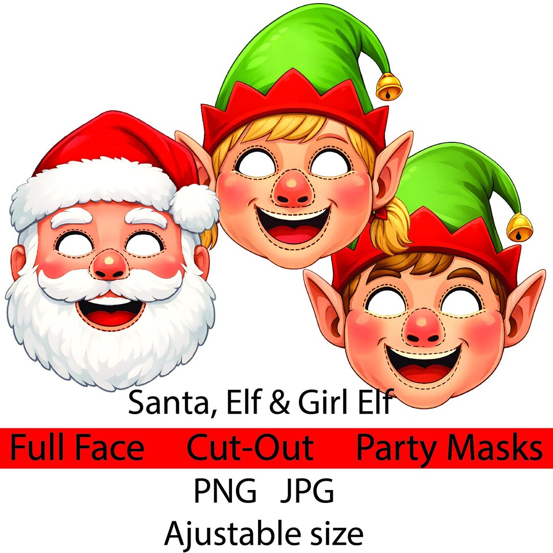 Christmas Printable Face Masks L Santa, Elf & Girl Elf | Full Face Cut ...