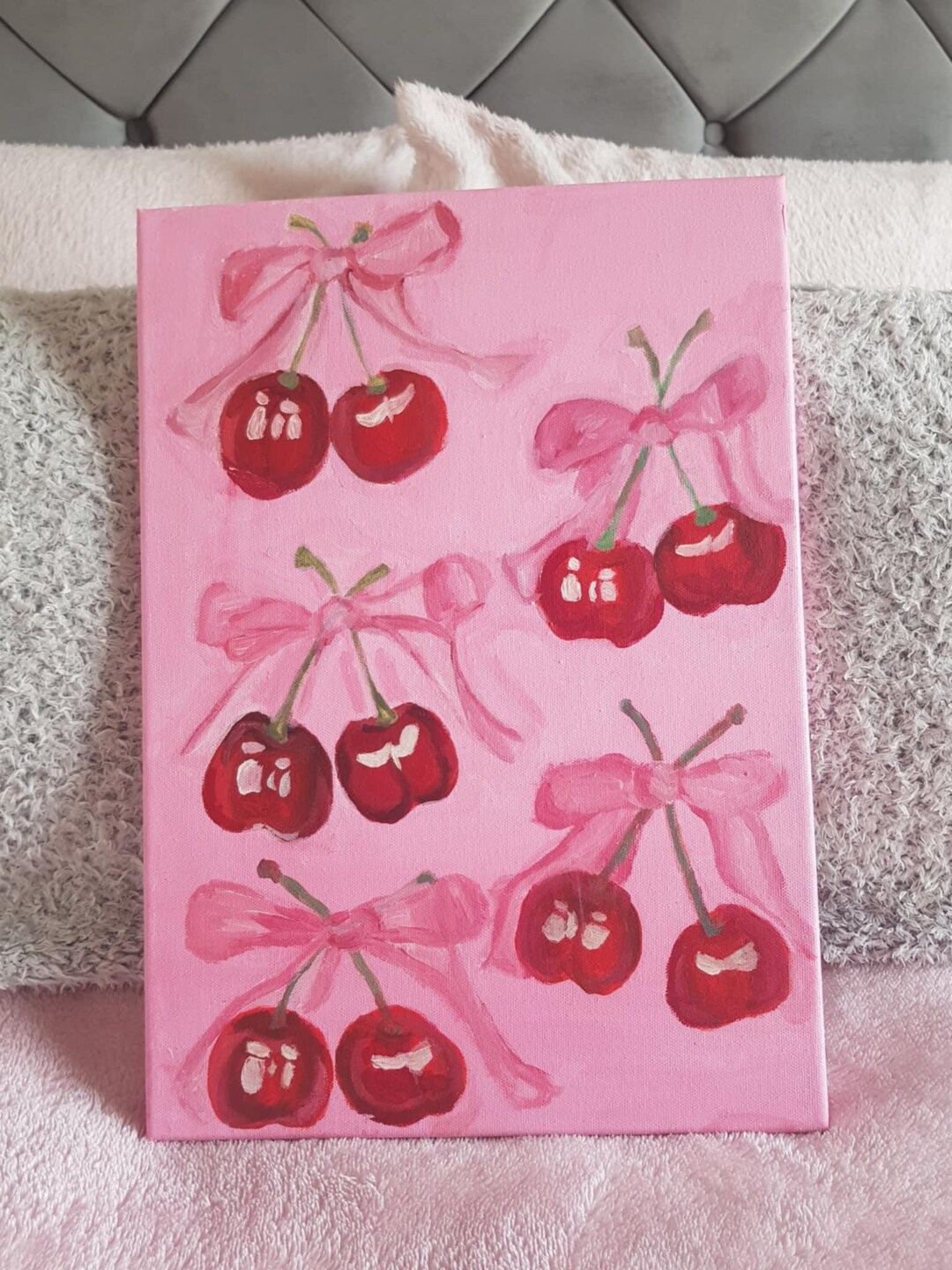Pink Cherry Painting – Hand Painted Wall Art – Home Decor - Gift - Cute ...