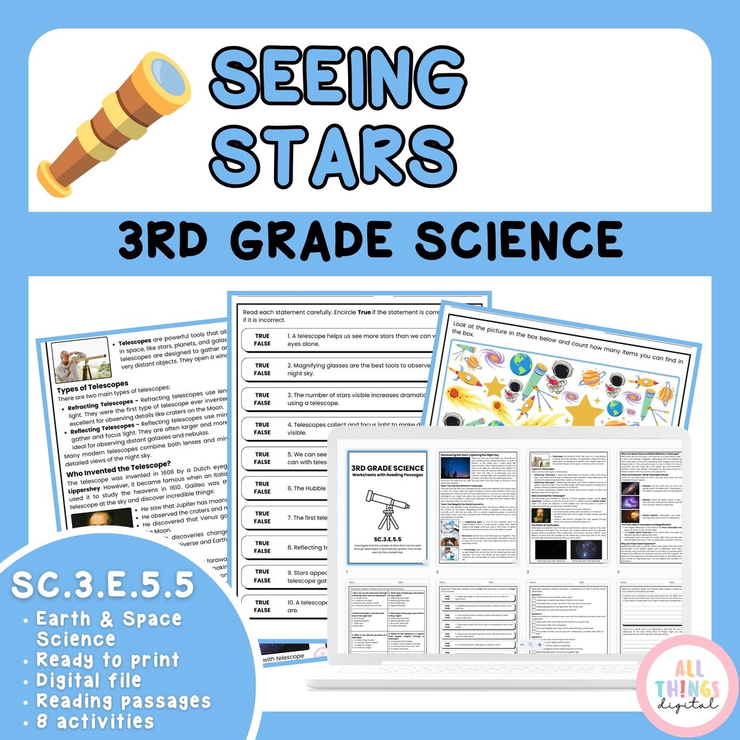 Seeing Stars SC.3.E.5.5 3rd Grade Earth Science Activity & Answer Key ...