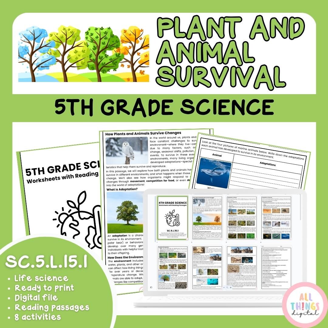 Animal Plant Survival SC.5.L.15.1 5th Grade Life Science Activity ...