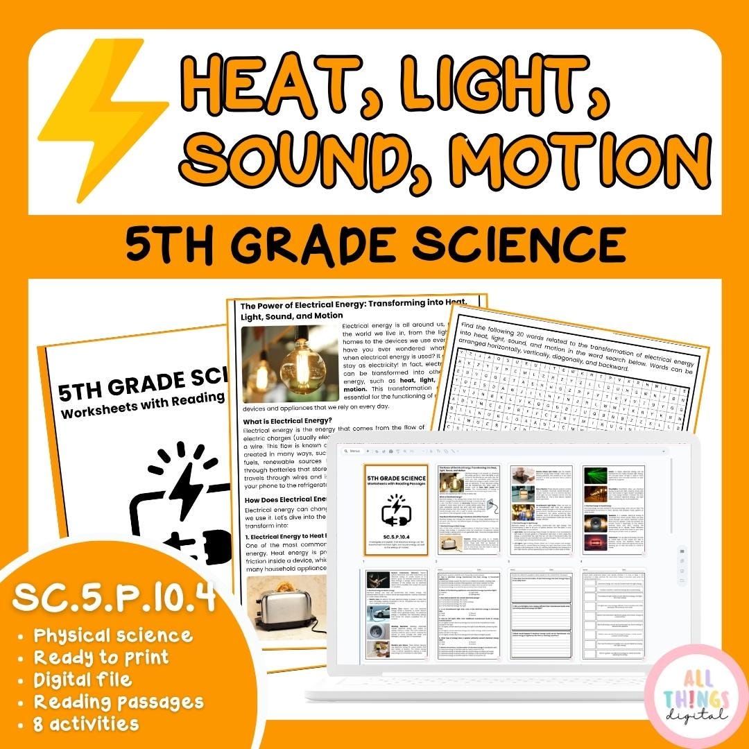 Electrical Energy SC.5.P.10.4 5th Grade Physical Science Activity ...