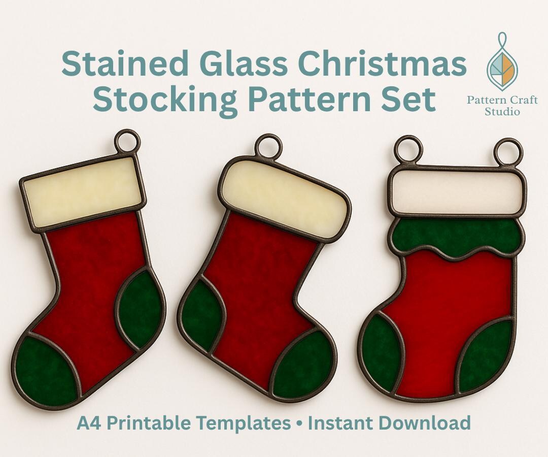 Stained Glass Christmas Stocking Pattern Set, A4 Printable Templates ...