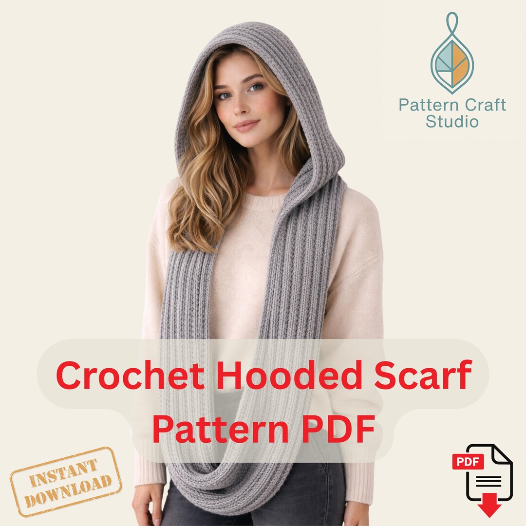 Crochet Hooded Scarf Pattern | Beginner Scoodie, Winter Ebook (PDF ...