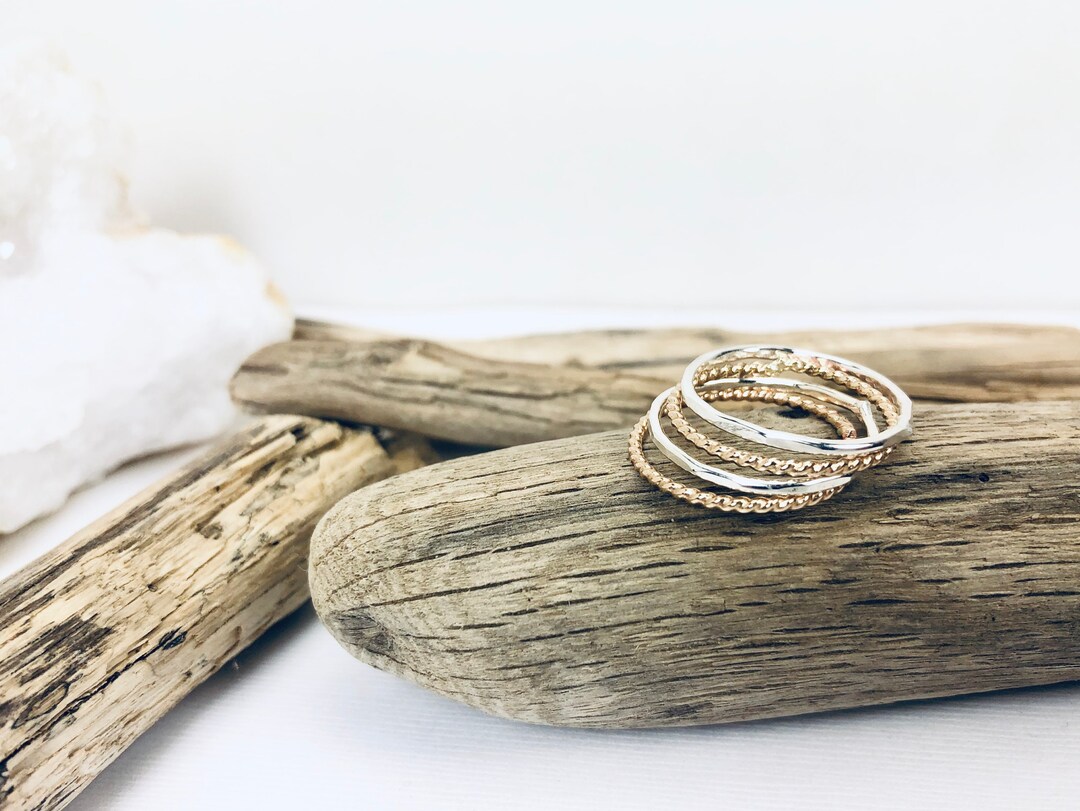 Mixed Metal Stacking Rings | Textured Stackable Rings | Thin Ring Stack ...