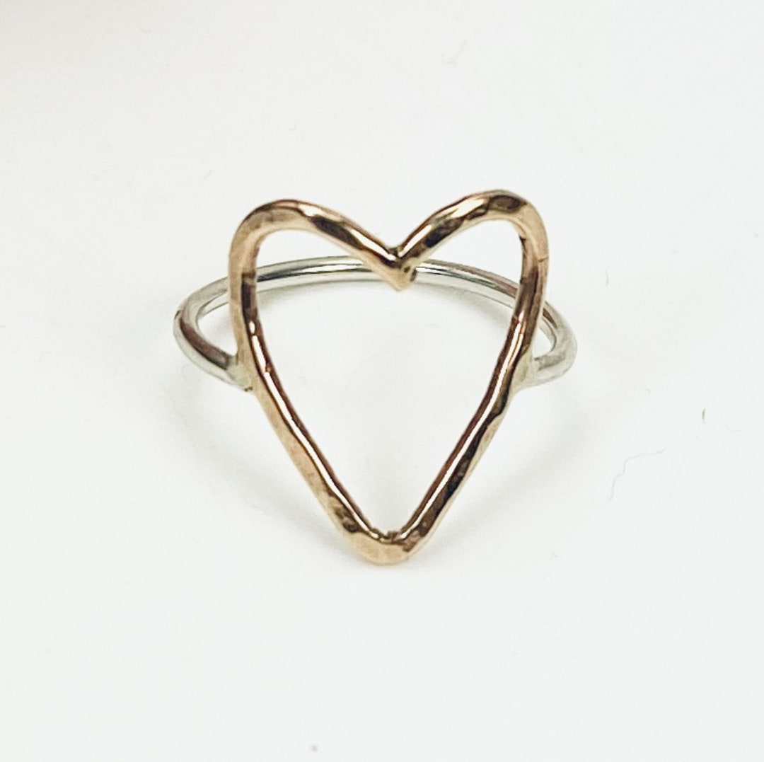 Heart Outline Ring, Open Heart Ring, Heart Shaped Rings, Love Ring ...