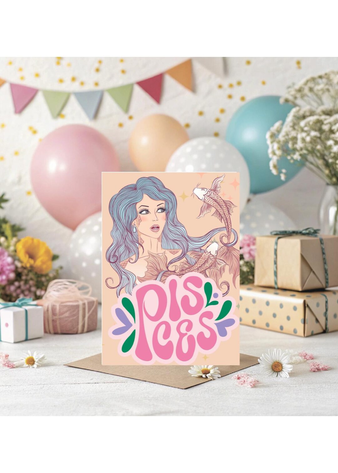 Pisces Zodiac Sign Greeting Card | Digital Download | Birthday Card ...