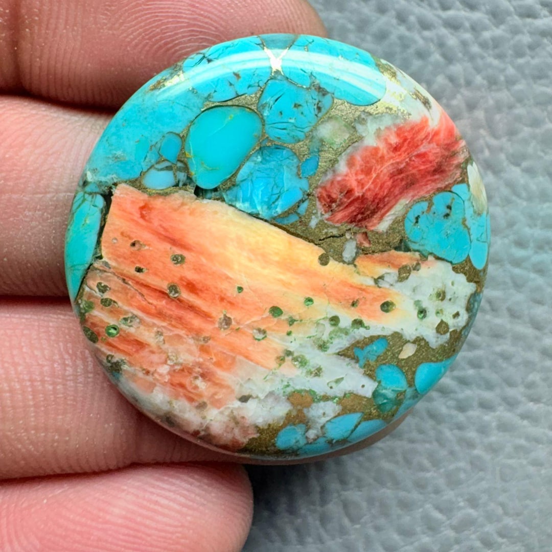 Natural Spiny Oyster Turquoise Cabochon, Round Gemstone (32mm) - Etsy
