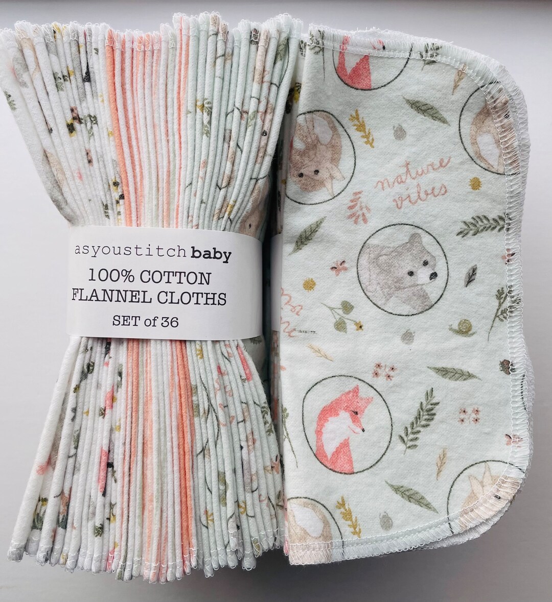 Handmade. Cloth Baby Wipes . 8x8 Cotton Flannel. Eco Friendly Reusable ...