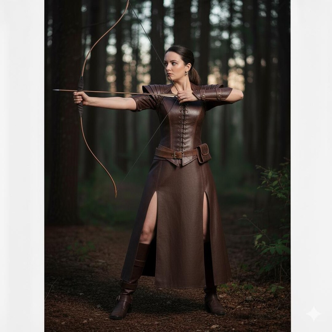 Medieval Warrior Huntress Leather Costume – Brown Archer Corset Armor ...