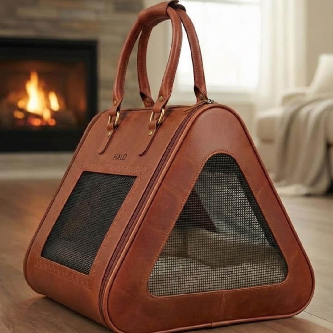 Luxury Triangle Leather Pet Carrier | Handmade Travel Bag for Cats ...