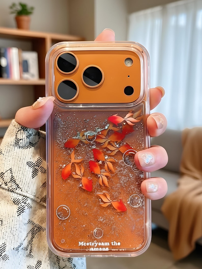 Iphone17 Pro Mx Koi Fish Quicksand Phone Case | Floating Glitter Liquid ...