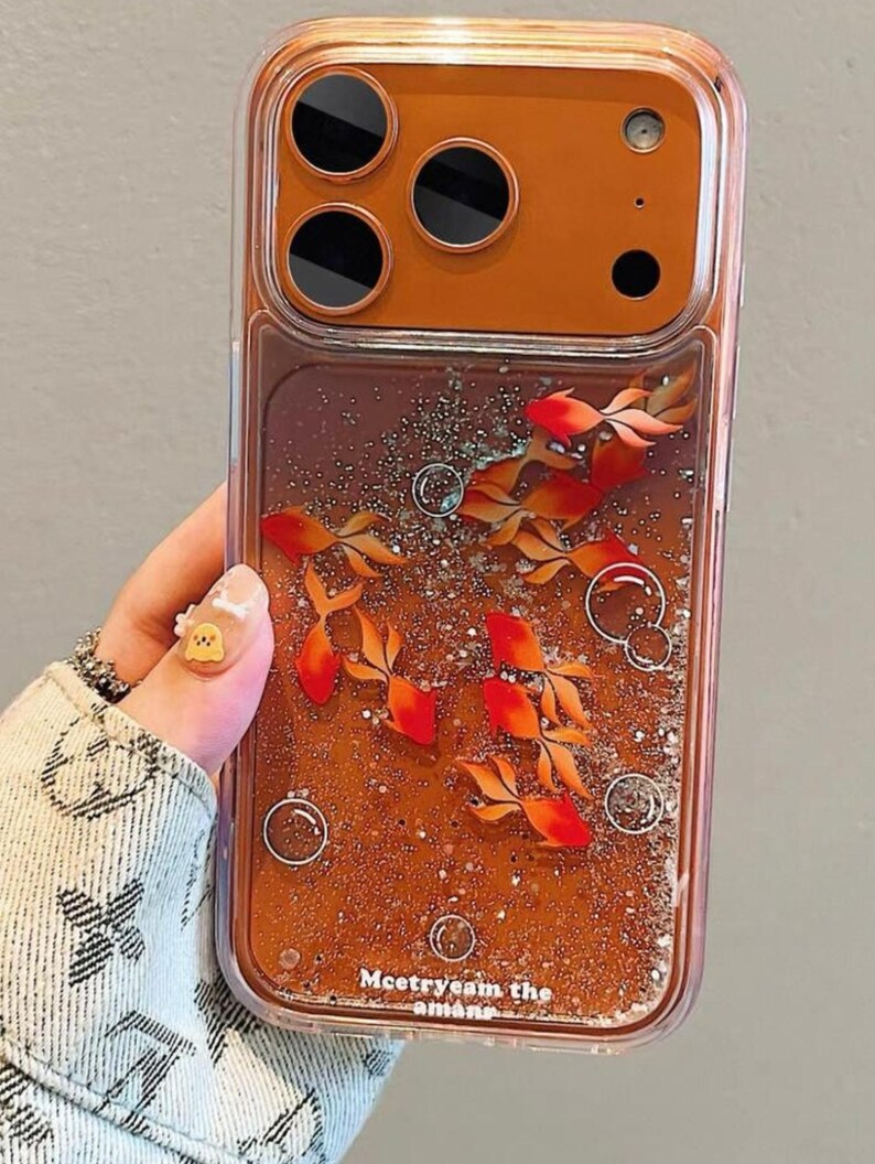 Iphone17 Pro Mx Koi Fish Quicksand Phone Case | Floating Glitter Liquid ...