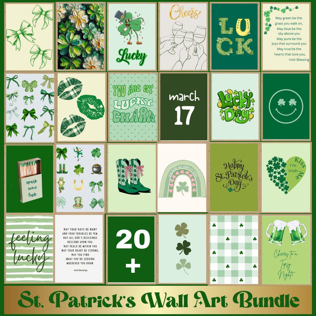 20+ St Patrick's Day Gallery, Lucky Wall Art Bundle, Retro St Patty's ...