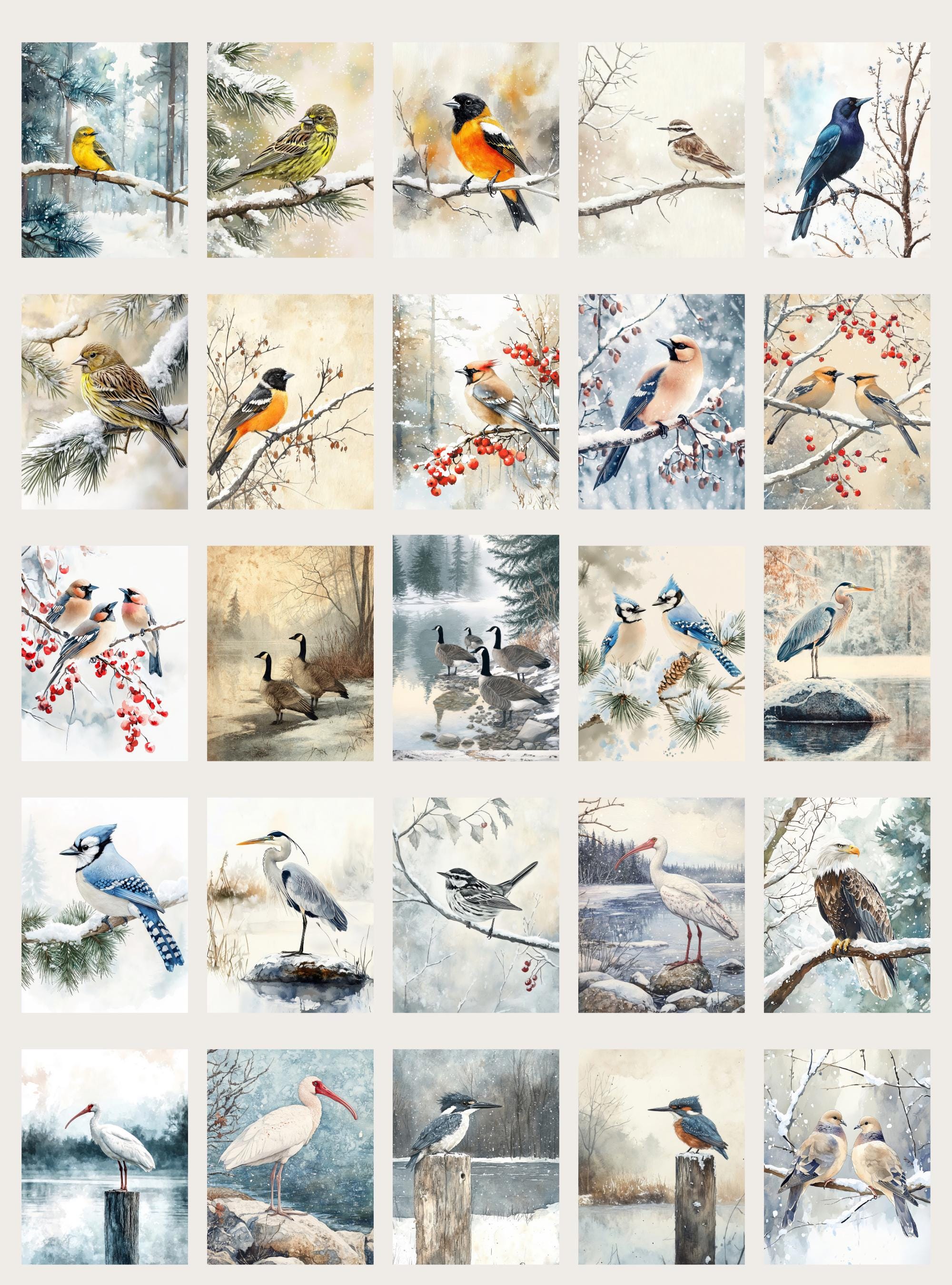 Winter Birds: 50 Jpgs, 300 Dpi, 2550x3300, Commercial Use, Digital ...