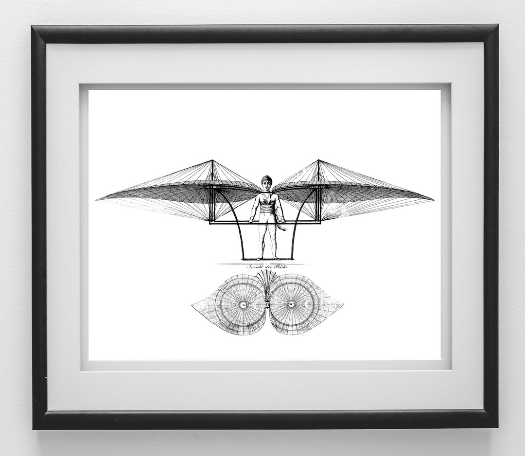 Flying Acrobat on Flying Machine Black & White Illustration, Circa 1880 ...
