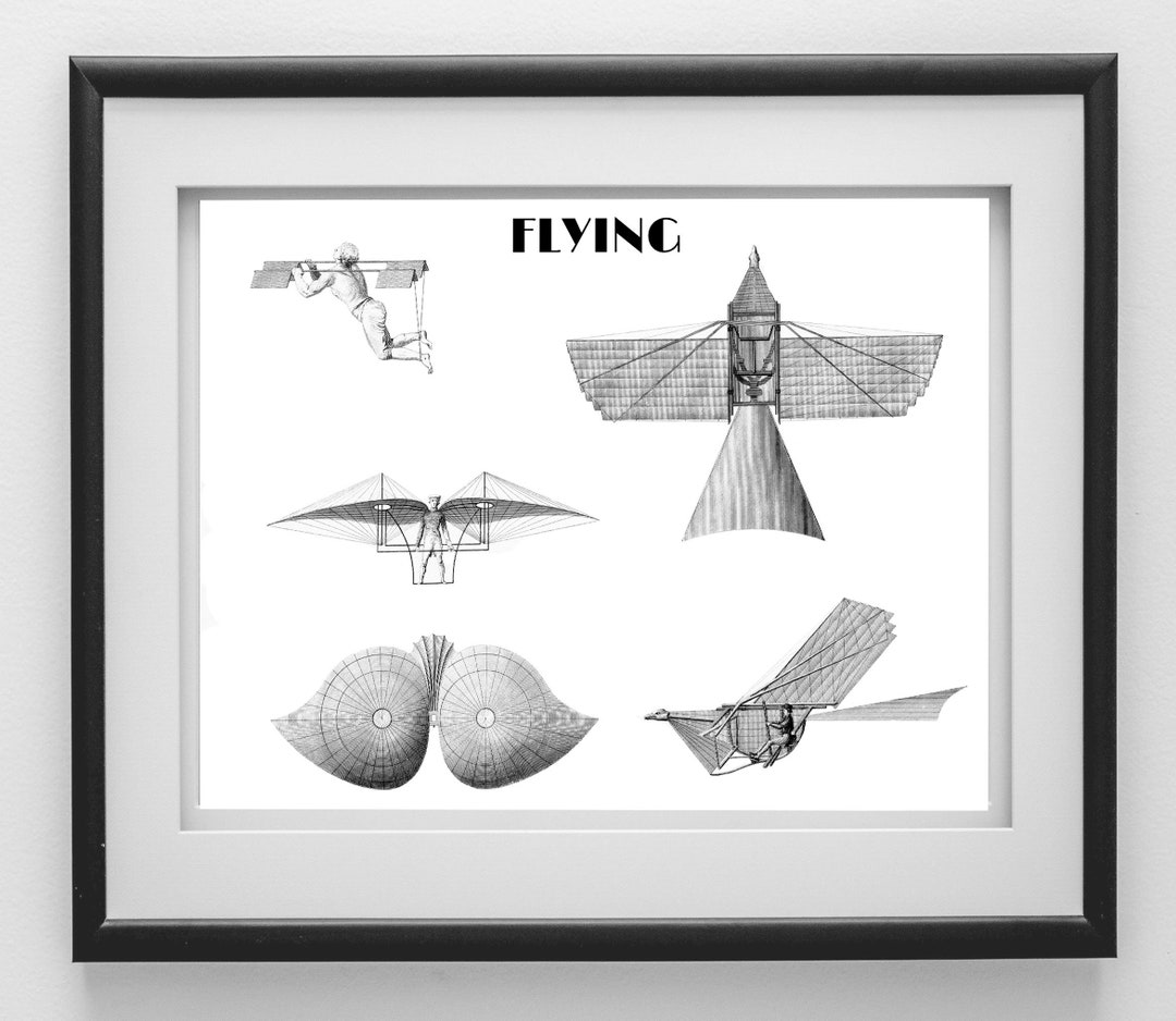 Flying Machines Illustration Black & White, Circa 1880's, Digital Print ...