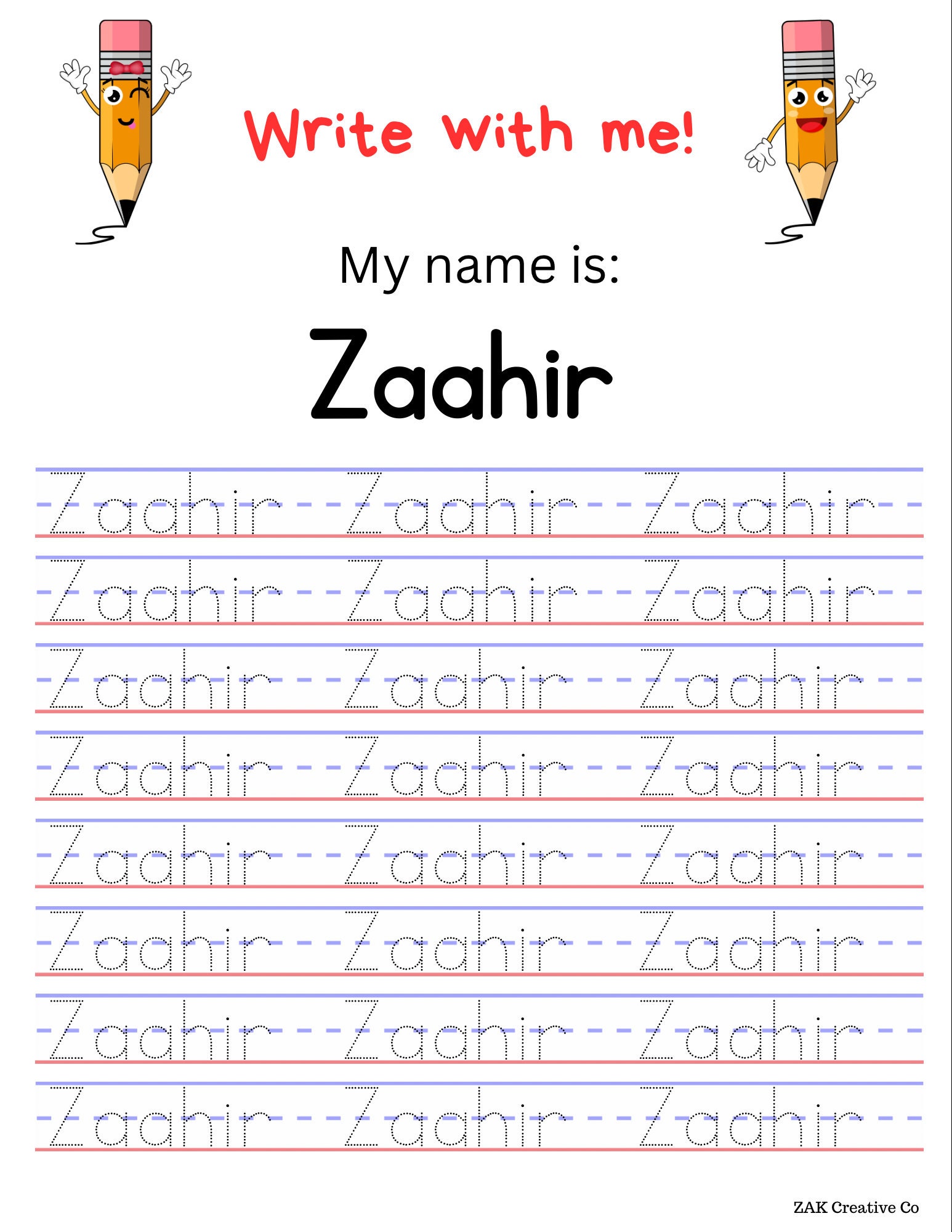Custom Name Tracing Worksheet, Personalized, Printable, Handwriting ...