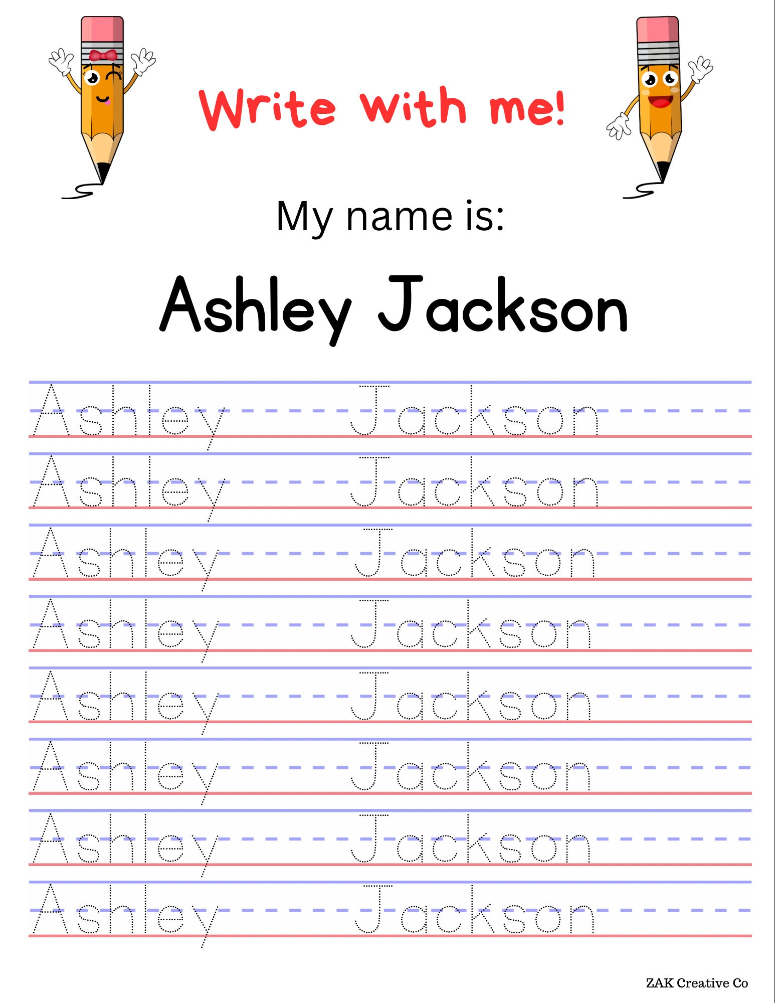 Custom Name Tracing Worksheet, Personalized, Printable, Handwriting ...