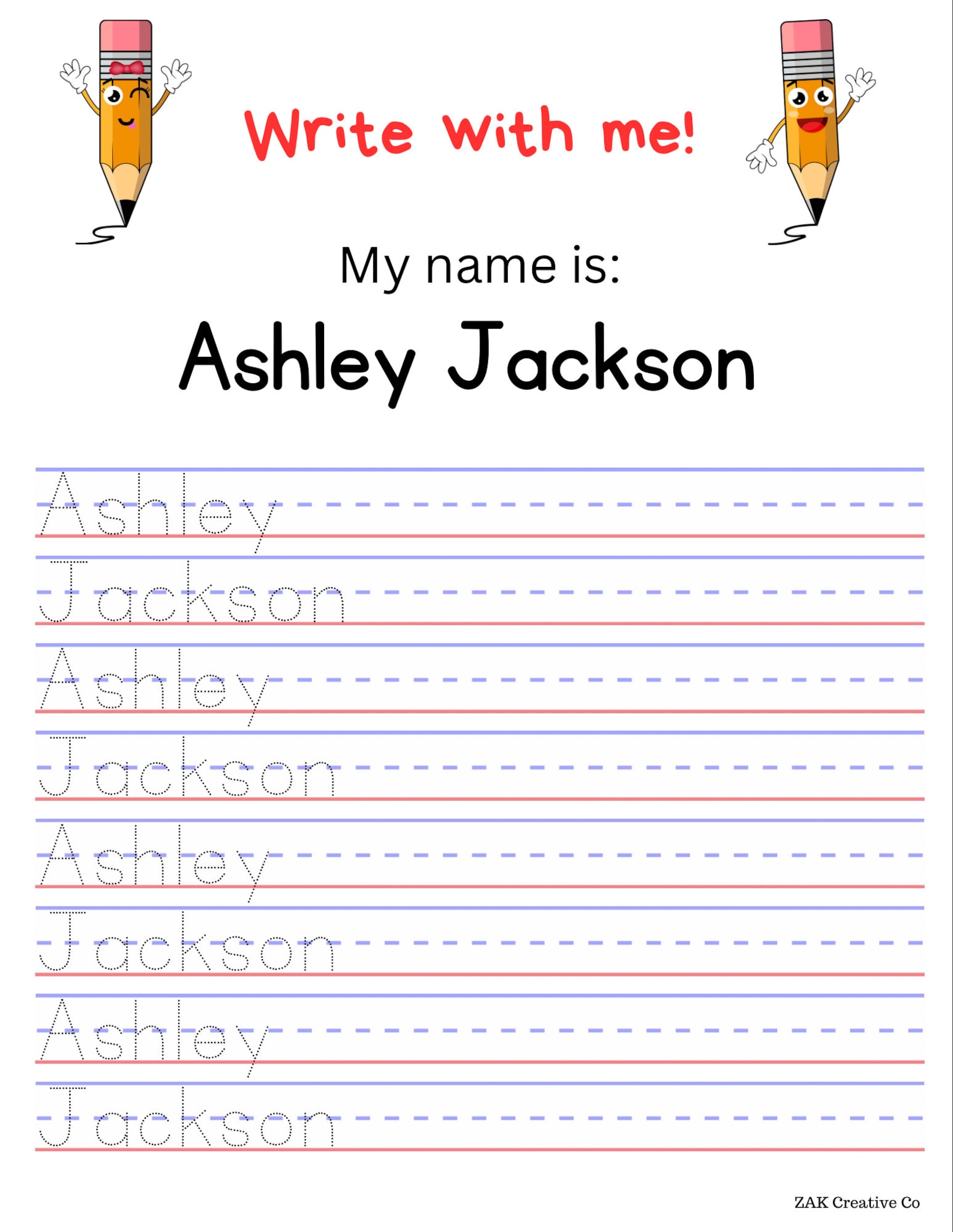 Custom Name Tracing Worksheet, Personalized, Printable, Handwriting ...