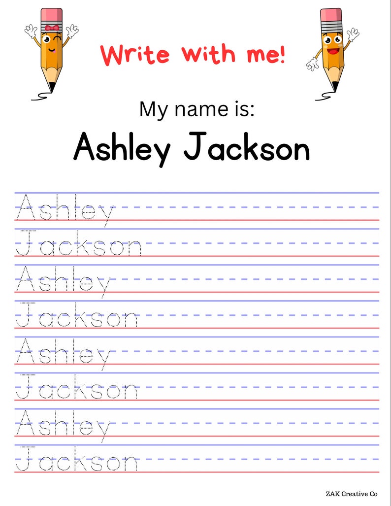 Custom Name Tracing Worksheet, Personalized, Printable, Handwriting ...