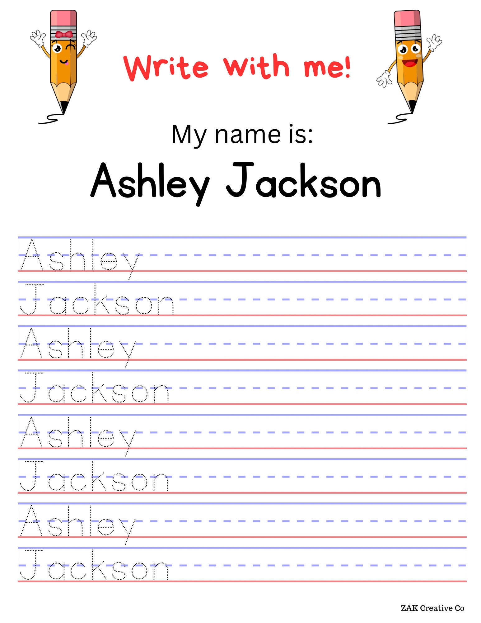 Custom Name Tracing Worksheet, Personalized, Printable, Handwriting ...
