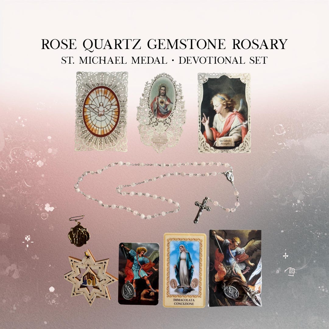 Rose Quartz Rosary Gift Box | Italian Gemstone Rosary With Pardon ...