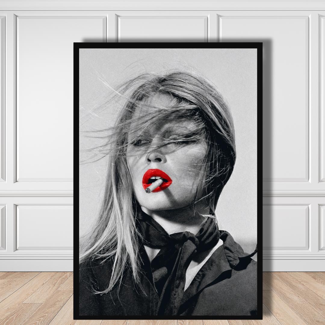 Brigitte Bardot Print, Red Lips, Black and White Photography, Color ...