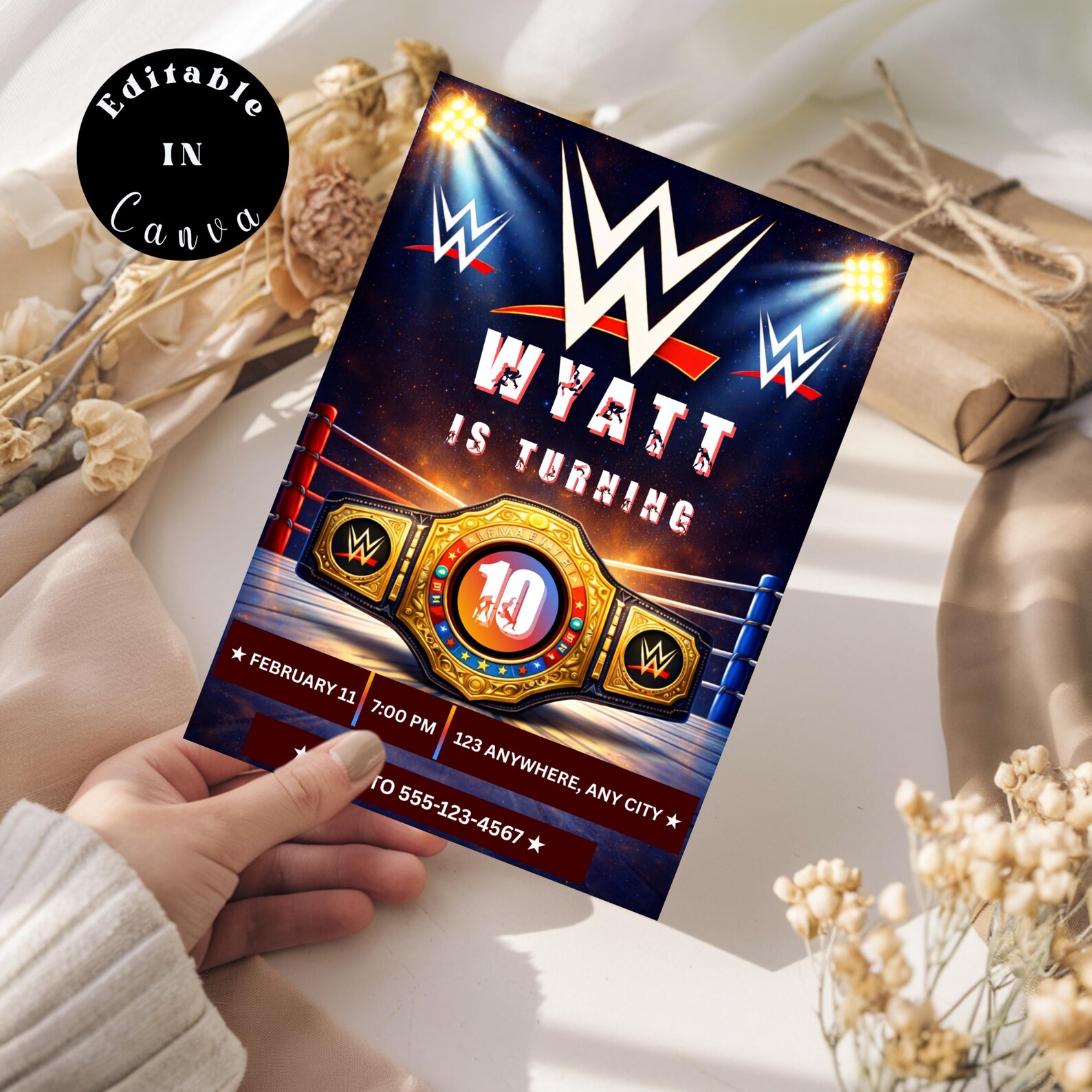 Wwe Birthday Invitation, Wwe Invitation Template, Wwe Birthday Party ...
