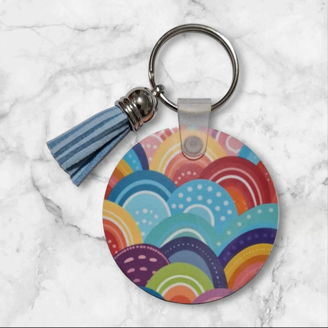Retro Rainbow Keyring – Boho Wavy Rainbow Pattern – Colourful 70s ...