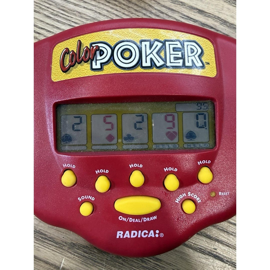 Radica Color Poker Handheld Electronic Card Game Tested Works Red 1999 ...