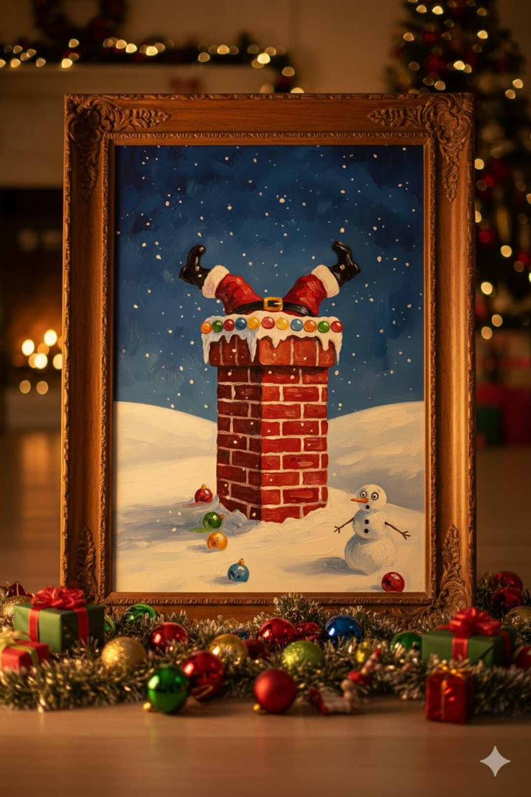 Funny Santa Chimney Art Print, Christmas Humor Painting (digital ...
