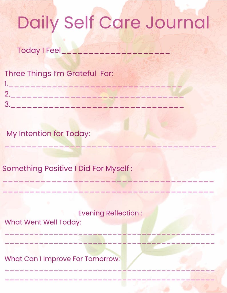 Daily Self Care Journal Printable Single Page - Etsy