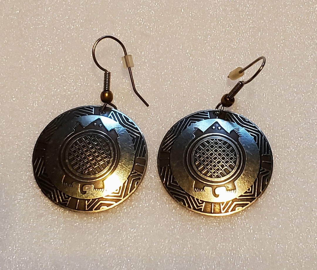 Native American Design TURTLE Engraved Drop Earrings, Lakota Unci Maka ...