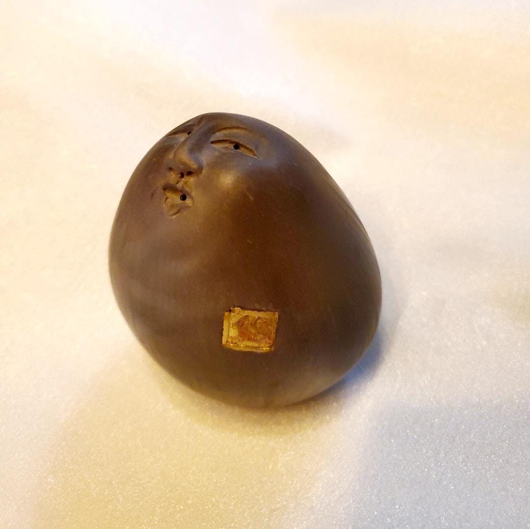 Deva Raku Art Pottery Spirit Face Rattle by Nan Emmett, Just Under 4 ...