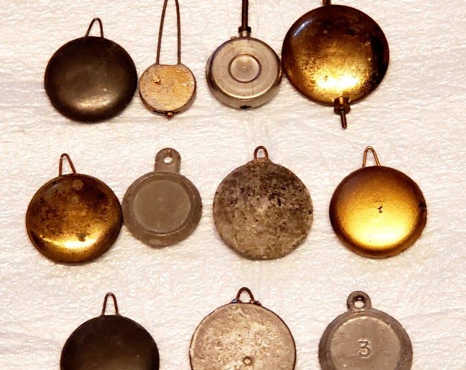 11 Antique Clock Weights, Various Styles, Sizes -the Largest One is 1. ...