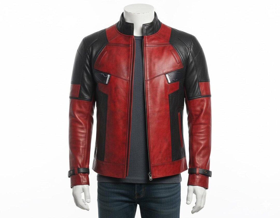 Men’s Deadpool Jacket | Superhero Leather Biker Jacket | Marvel Cosplay ...
