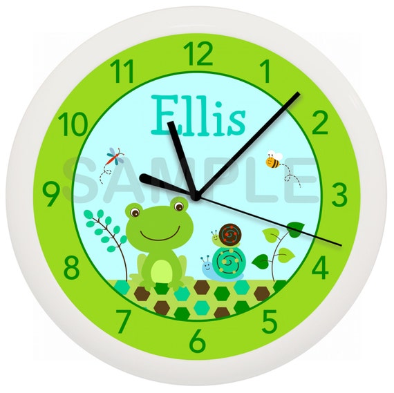Clocks Home & Living Personalised Frog On Rainbow Wall Clock Child ...
