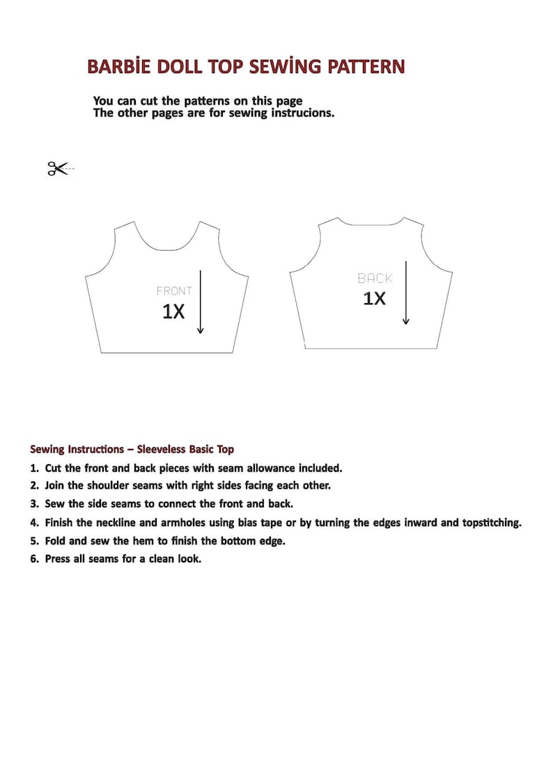 Barbie Doll Outfit Sewing Pattern–miniature Fashion Pdf–printable Doll ...