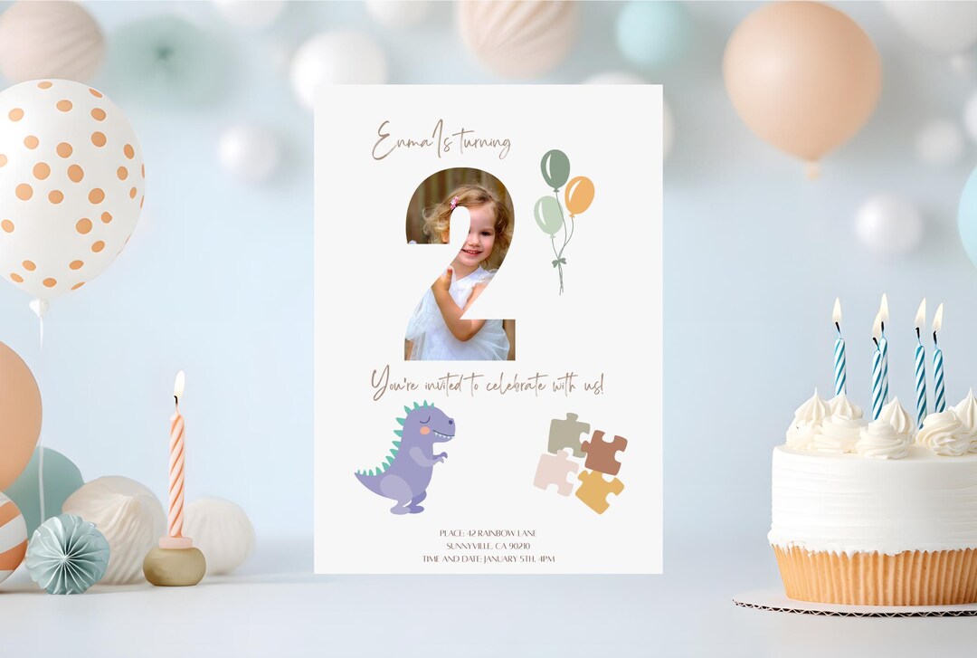 Turning Two Birthday Party Invitation, Editable Canva Template (instant ...