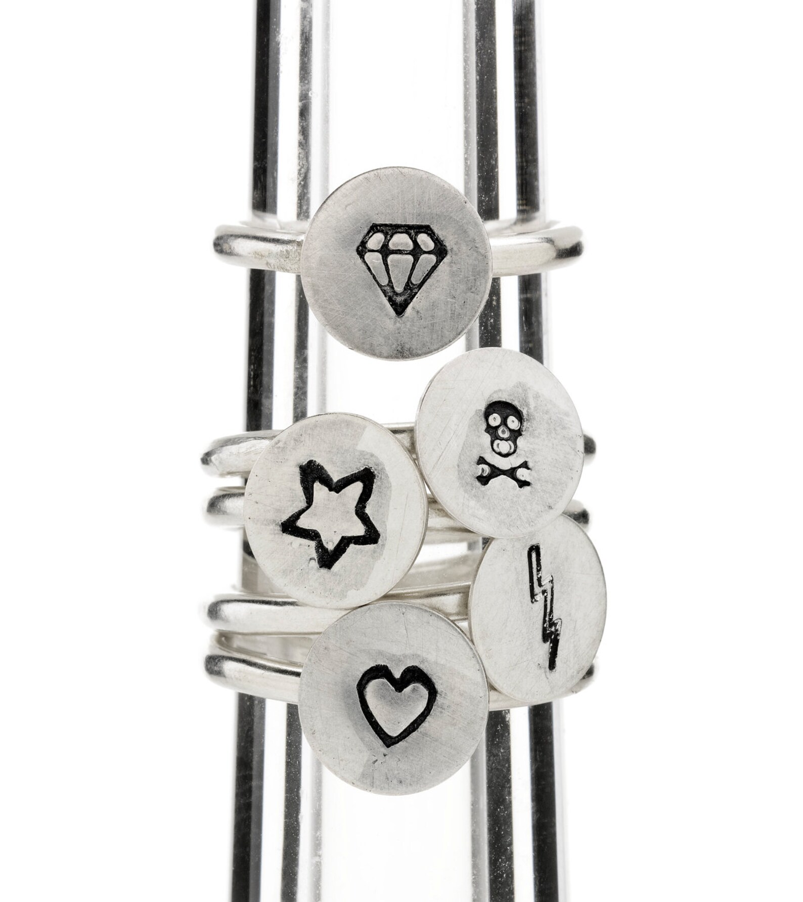 Sterling silver stamped diamond ring | Etsy