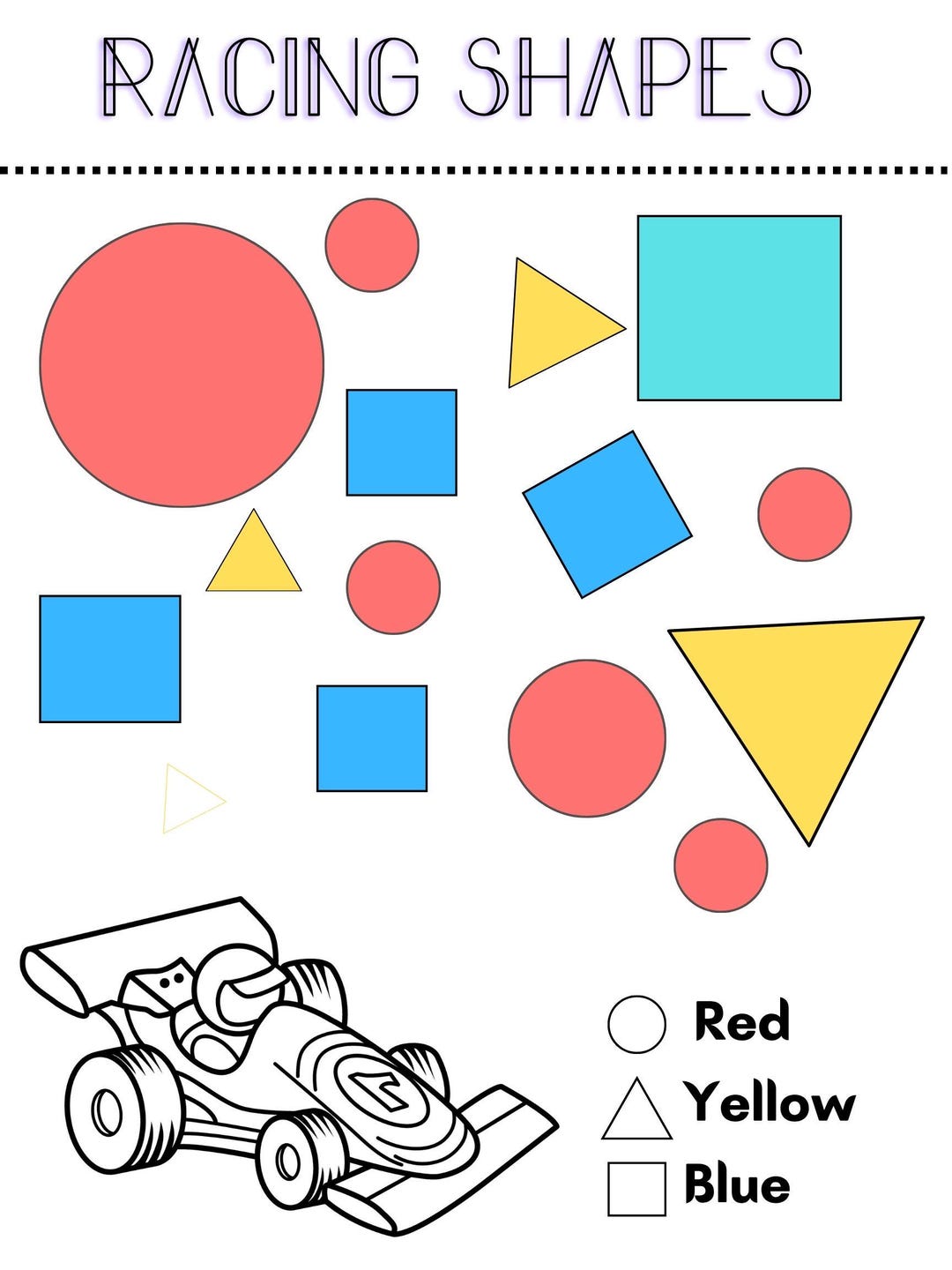 Racecar Themed Shape and Color Recognition Activity for Young Students ...