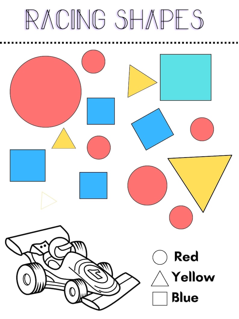 Racecar Themed Shape and Color Recognition Activity for Young Students ...