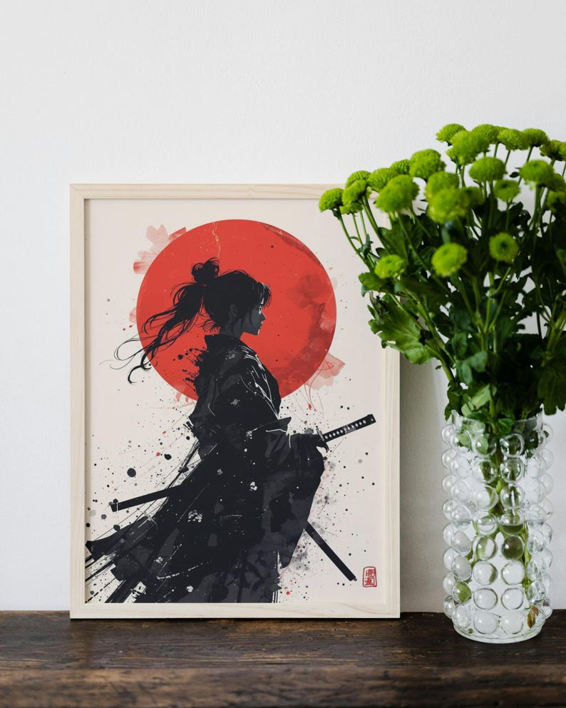 Female Samurai Wall Art –samurai Woman Modern Onna Samurai Sumi-e Ink ...