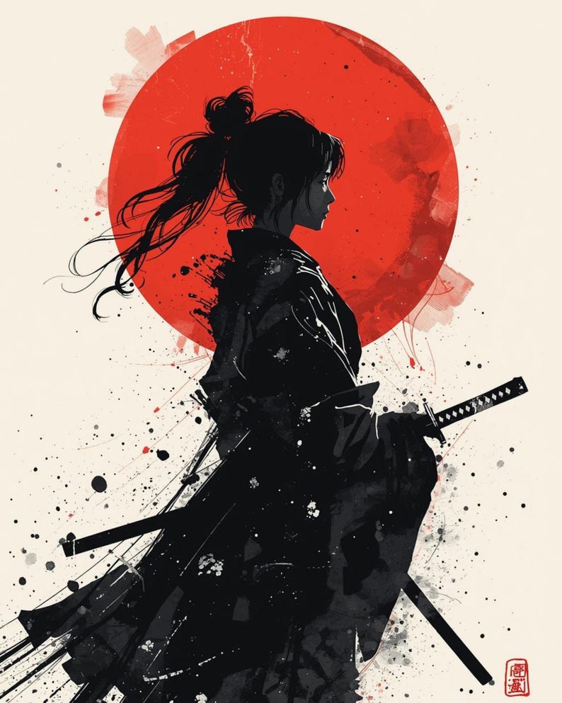 Female Samurai Wall Art –samurai Woman Modern Onna Samurai Sumi-e Ink ...