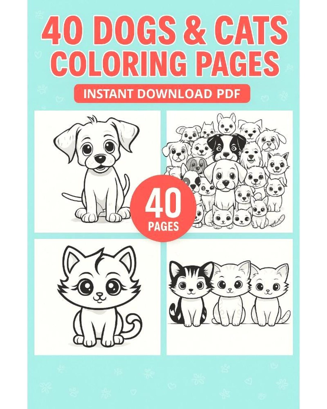 Dogs and Cats Coloring Pages. 40 Unique Animal Designs Digital Download ...