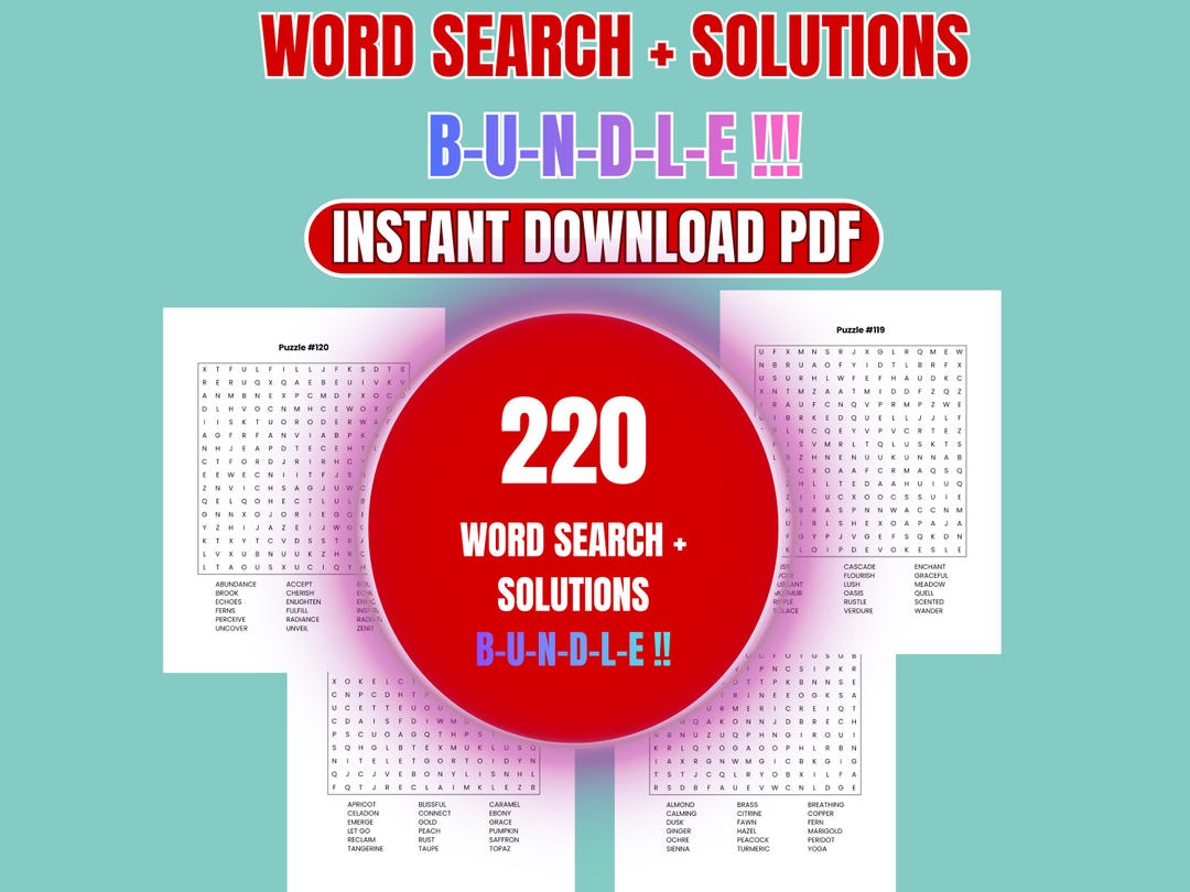 220 Word Search Puzzles: Special BUNDLE Price! Pay for 3 Get 4 (digital ...