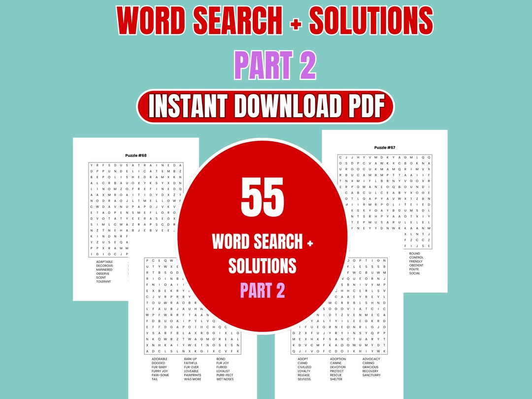 55 Word Search Puzzles: Part 2 Out of 4 (digital Download) - Etsy
