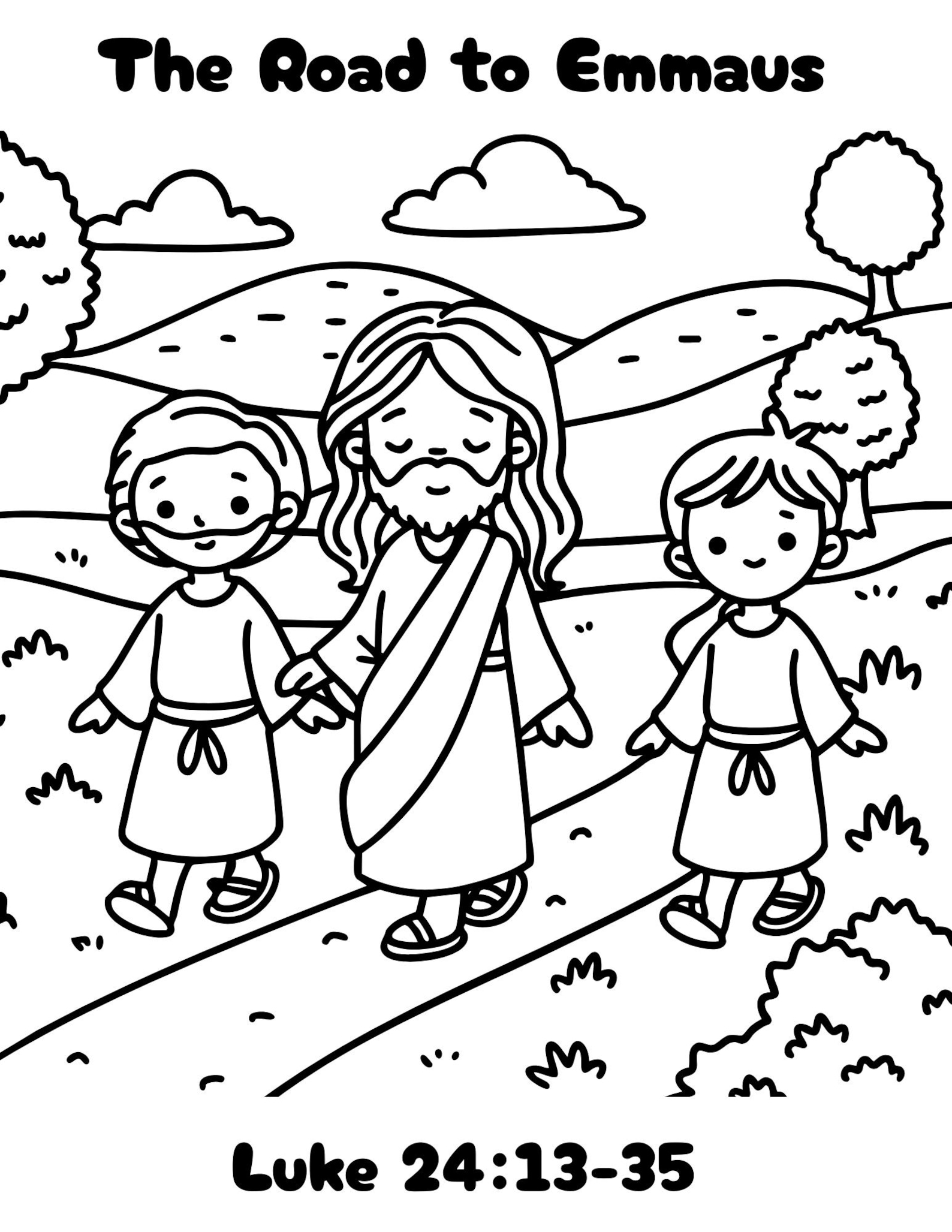 The Road to Emmaus Coloring Page | Easter Sunday School Activity (luke ...