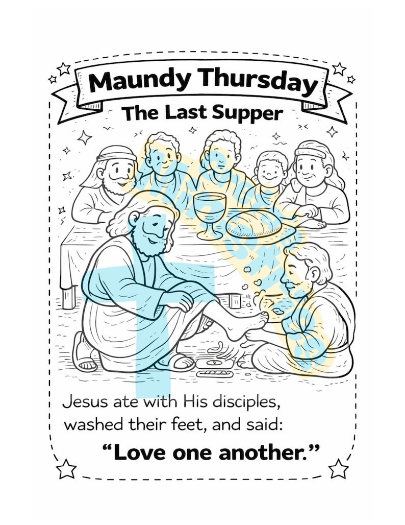 Maundy Thursday Last Supper Coloring Page | Jesus Washes Disciples Feet ...